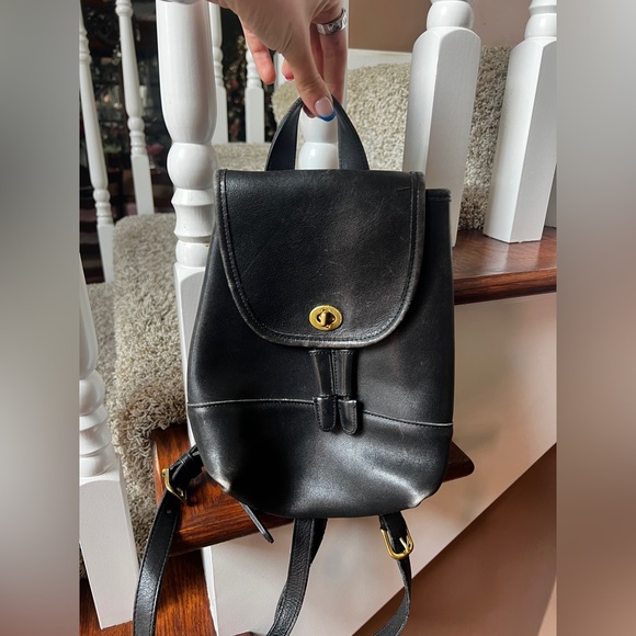 Coach | Bags | Vintage Coach Turnlock Mini Black Leather Backpack Top ...